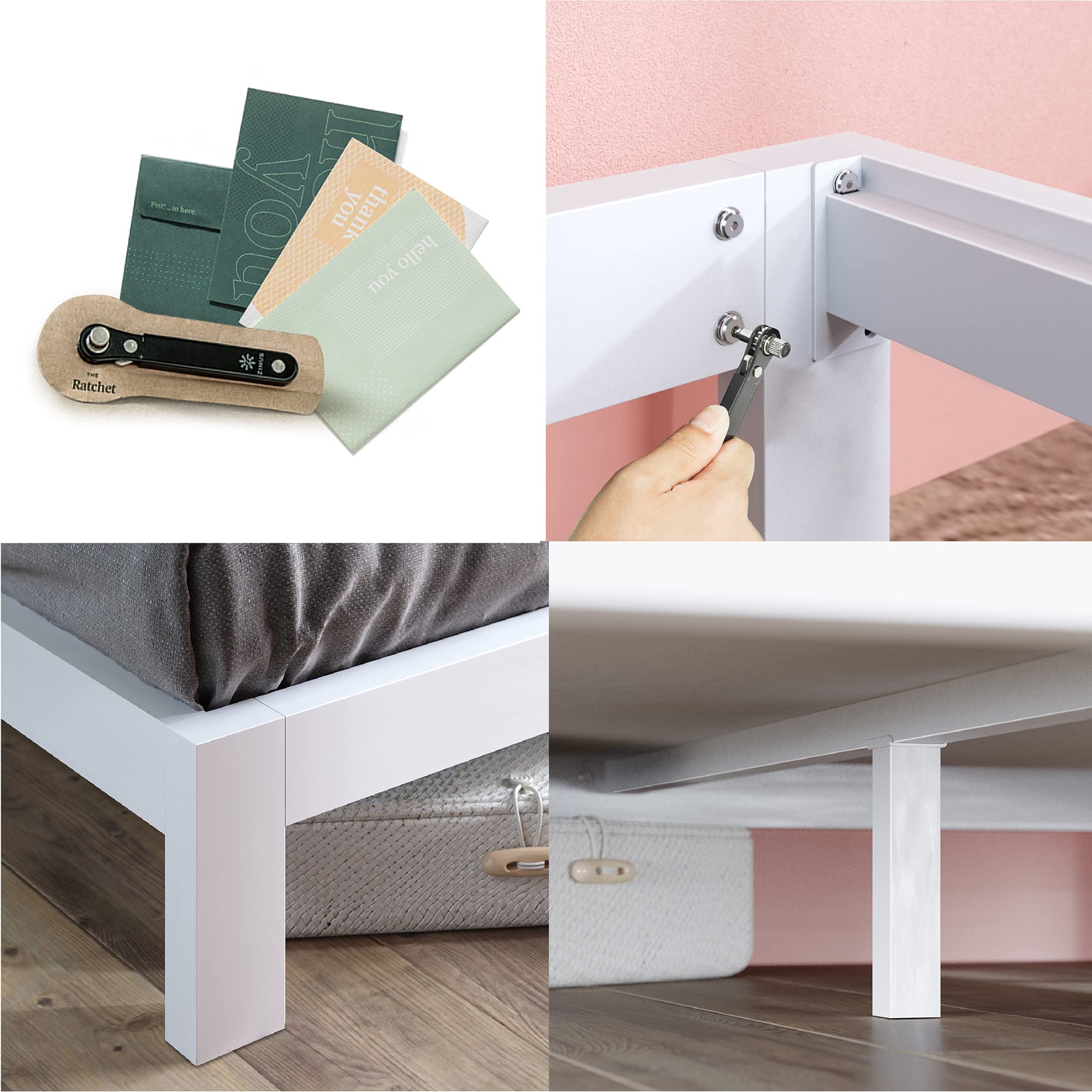 ZINUS Arnav Metal Platform Bed Frame, Wood Slat Support, No Box Spring Needed, Easy Assembly, White, Queen
