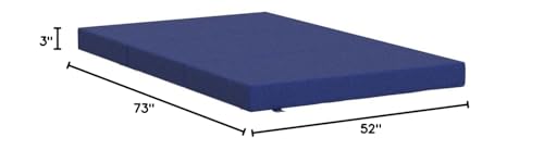 JINGWEI Folding Mattress, Tri-fold Memory Foam Mattres Topper with Washable Cover, 3-Inch, Full Size,Play Mat, Foldable bed, Guest beds, Camp Portable bed, Blue, 52"*73"*3"