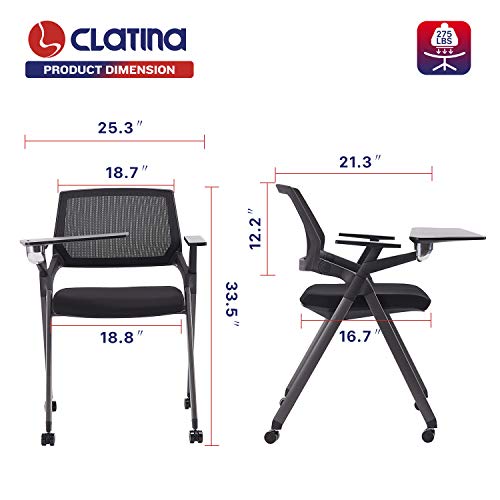 CLATINA Tablet Arm Chair with Caster Wheels Mesh Guest Nesting Stacking for Office School Classroom Training Conference Waiting Room Black