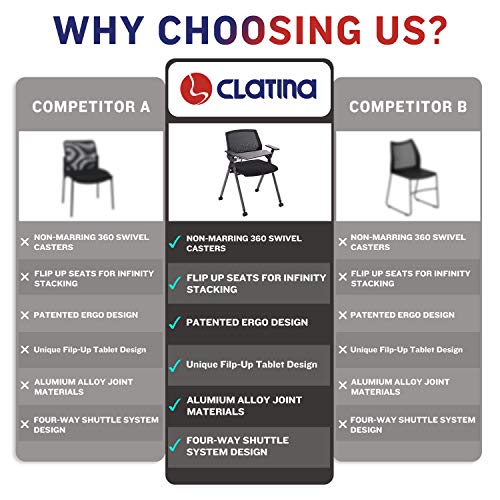 CLATINA Tablet Arm Chair with Caster Wheels Mesh Guest Nesting Stacking for Office School Classroom Training Conference Waiting Room Black