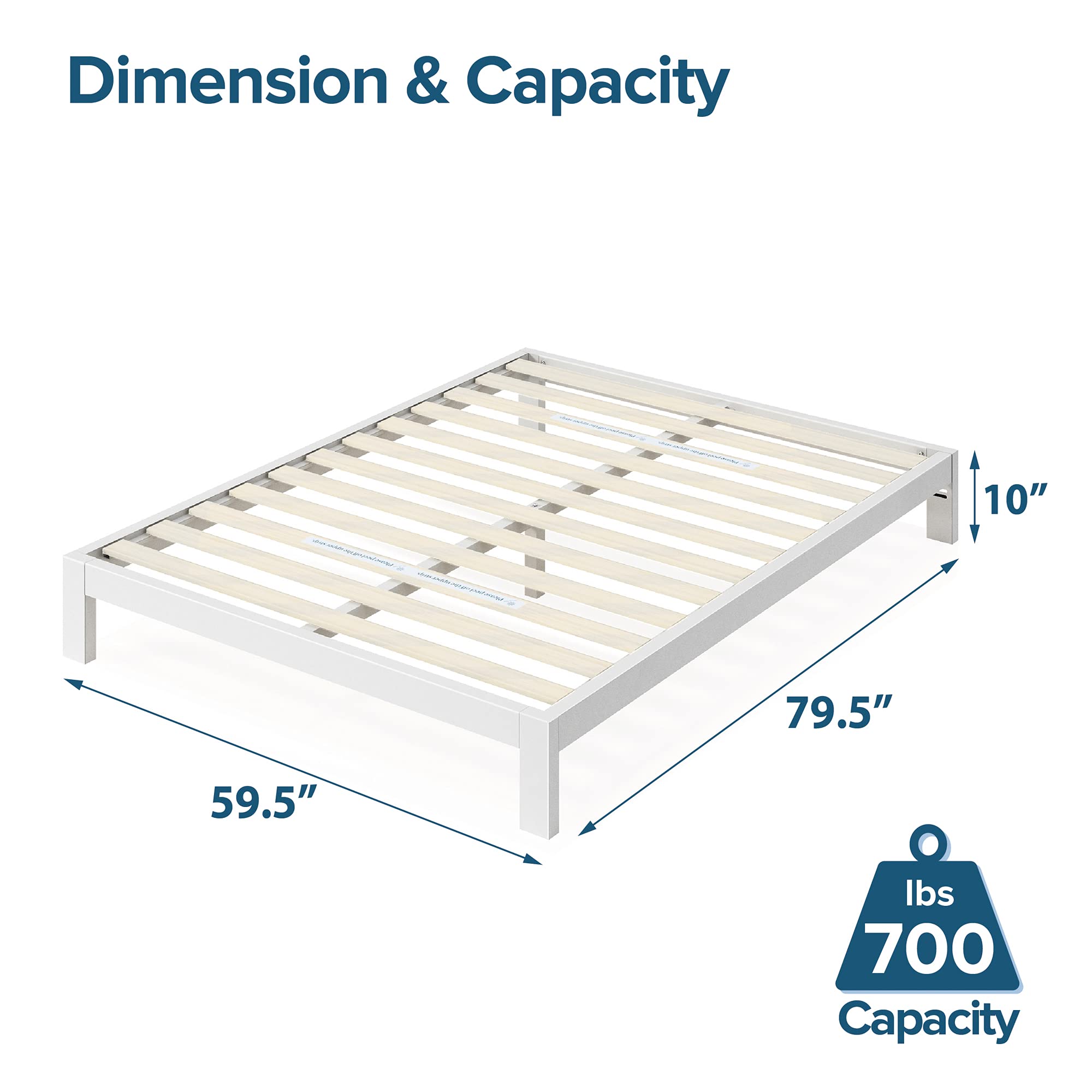 ZINUS Arnav Metal Platform Bed Frame, Wood Slat Support, No Box Spring Needed, Easy Assembly, White, Queen
