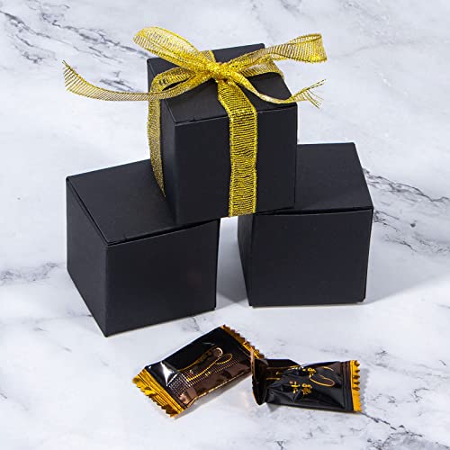 NIGNYA Black Gift Boxes 2x2x2 inches, 100 Pack Small Kraft Cardboard Gifts Boxes Paper Cube Favor Box Easy Assemble Paper Gift Box with lids for Presents Birthday Christmas Wedding Party