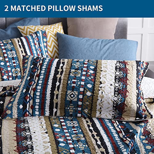 ENJOHOS Boho Striped Cotton Quilt King Size Sets - King Quilt Set for All Season, Lightweight Boho Quilts Bedding Set with 2 Pillow Shams