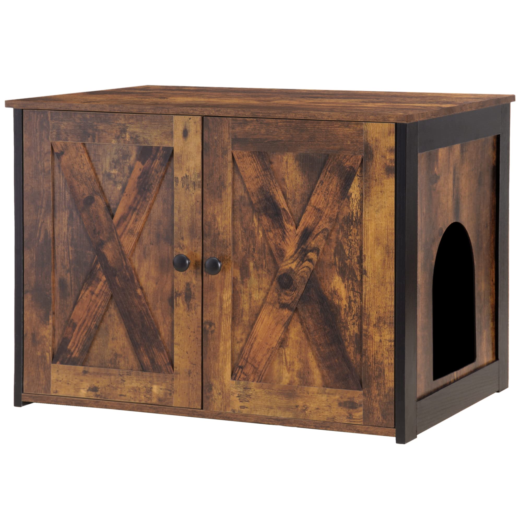 Dwanton Litter Box Enclosure, Cat Litter Box Furniture Hidden, Reversible Entrance Can Be on Left or Right Side, Wooden Cat Washroom Indoor, Rustic Brown, 27.6 Inches
