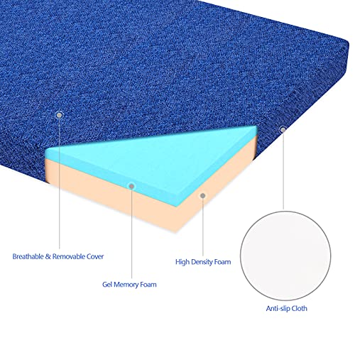 JINGWEI Folding Mattress, Tri-fold Memory Foam Mattres Topper with Washable Cover, 3-Inch, Full Size,Play Mat, Foldable bed, Guest beds, Camp Portable bed, Blue, 52"*73"*3"