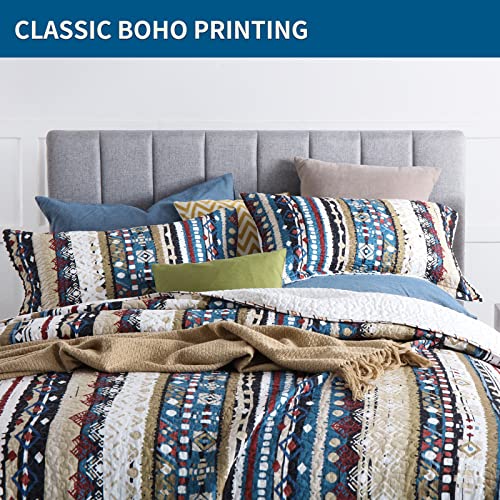 ENJOHOS Boho Striped Cotton Quilt King Size Sets - King Quilt Set for All Season, Lightweight Boho Quilts Bedding Set with 2 Pillow Shams