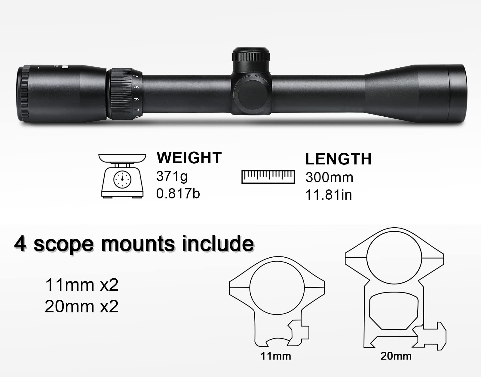 Rifle Scope, 3-9X32, 3-9X40, 3-9X50, Green Lens, Fast Focus Eyepiece, Free Ring Mounts, Air Rifle Scope, Optics Reticle Crosshair Scope (3-9X32)