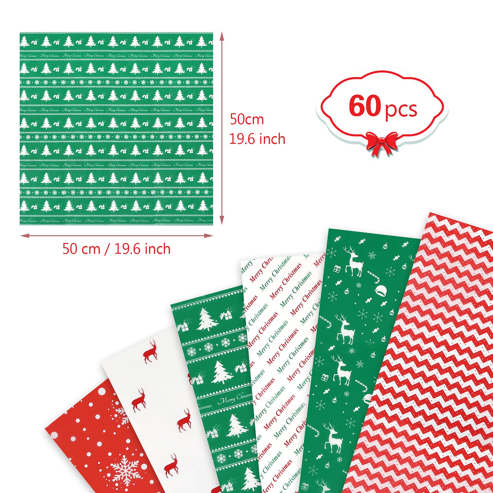 Naler Christmas Tissue Paper Bulk Pack Xmas Holiday Premium Decorative Gift Wrapping Tissue Paper for Christmas Gift Wrapping Birthday Festival Party Decoration, 20 X 20 Inch, 60 Sheets