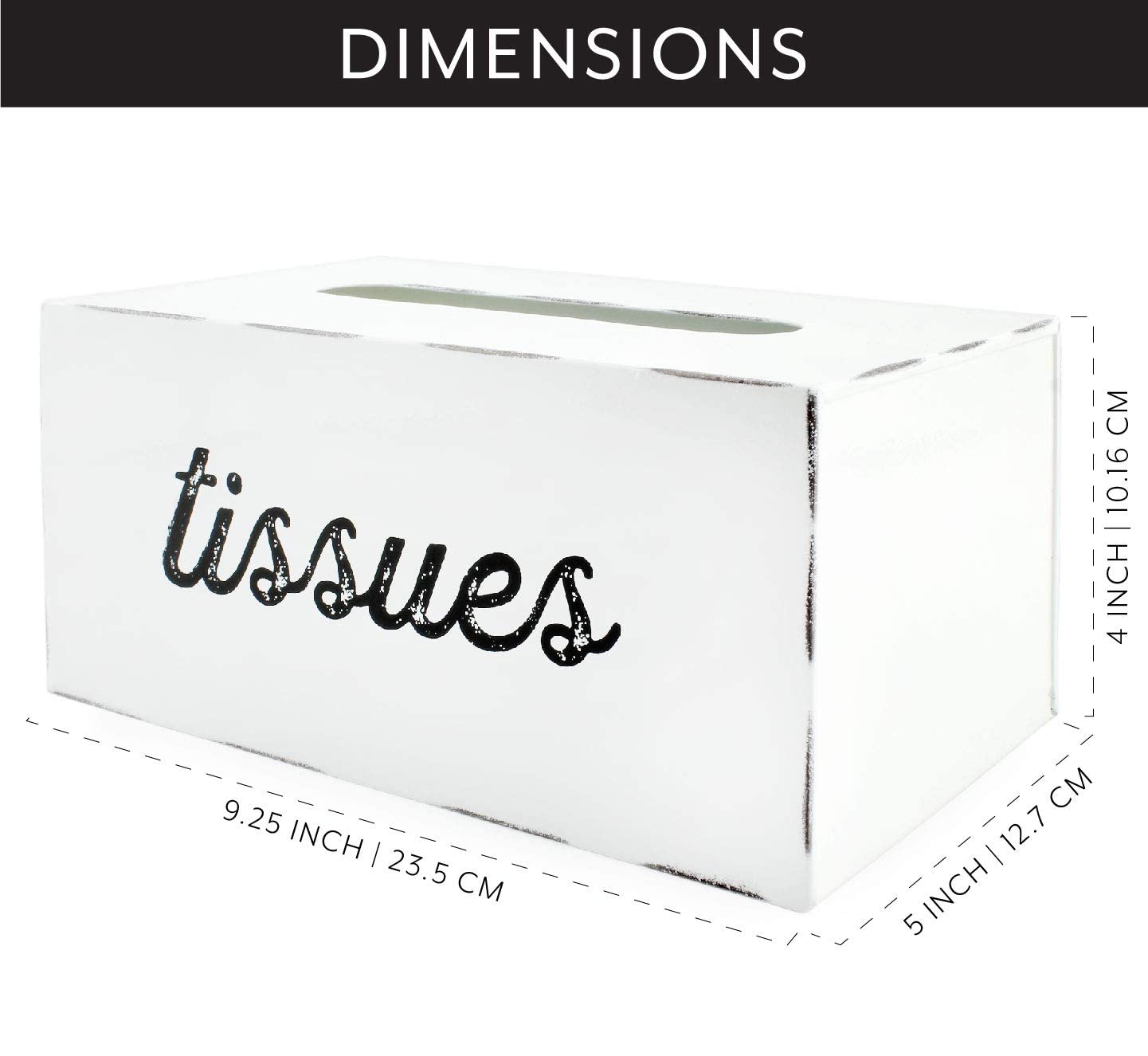 AuldHome Design White Rectangular Tissue Box, Rustic-Style Distressed Enamelware Oblong Tissue Cover Holder
