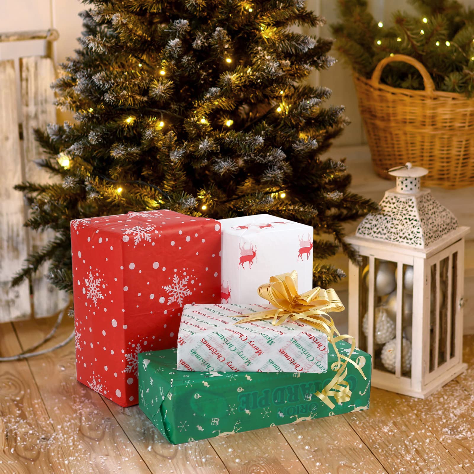 Naler Christmas Tissue Paper Bulk Pack Xmas Holiday Premium Decorative Gift Wrapping Tissue Paper for Christmas Gift Wrapping Birthday Festival Party Decoration, 20 X 20 Inch, 60 Sheets