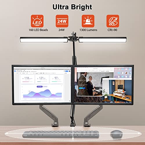 EOOKU LED Desk Lamp, Extended Swing Arm Desk Lamps for Home Office, 24W Architect LED Table Lamp, 14.2'' Adjustable Gooseneck Arms, Eye-Caring Black Desk Lamp
