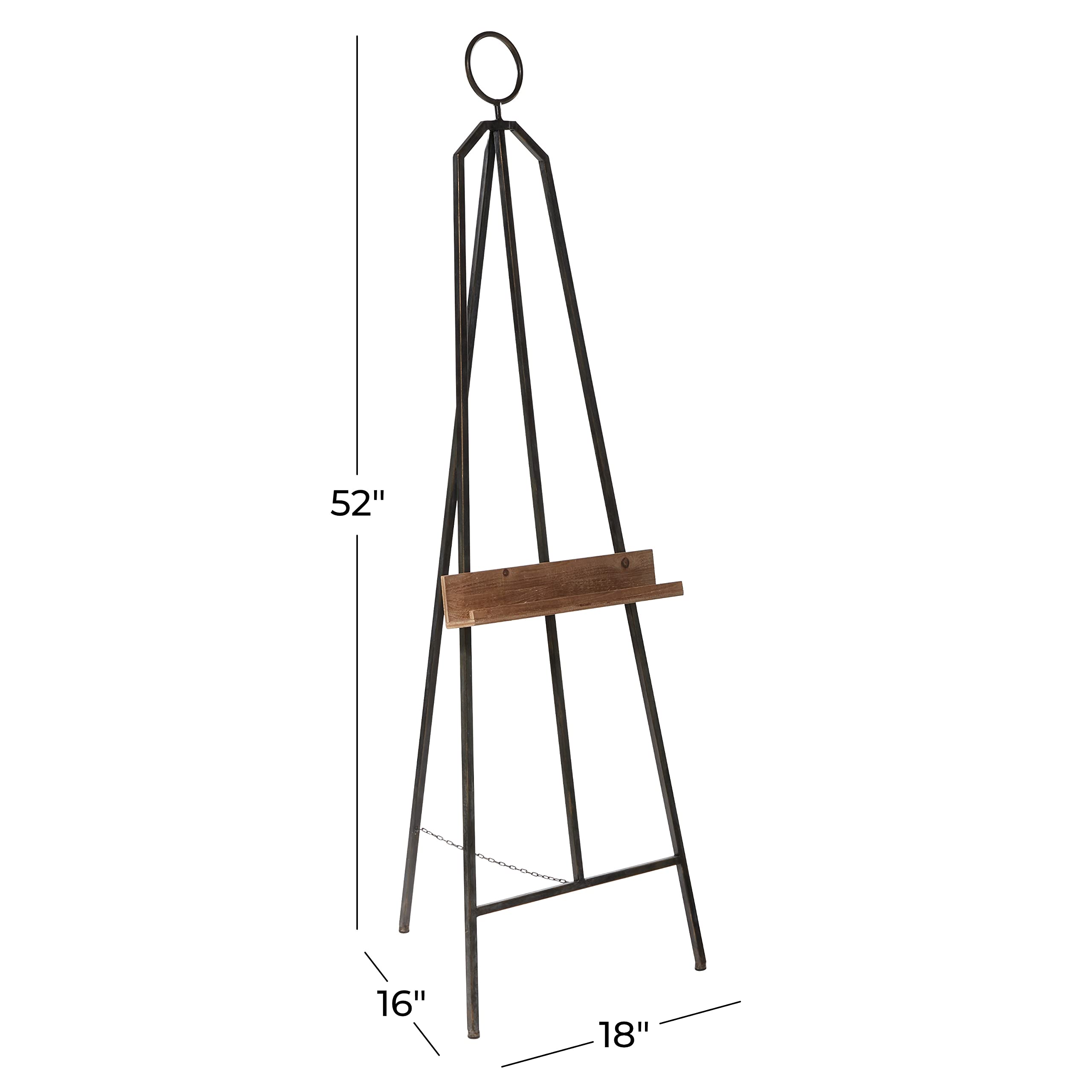Deco 79 Metal Display Easel Large Adjustable Floor Standing Easel with Chain Support and Wood Tray, Display Stand 16' x 18' x 52', Black