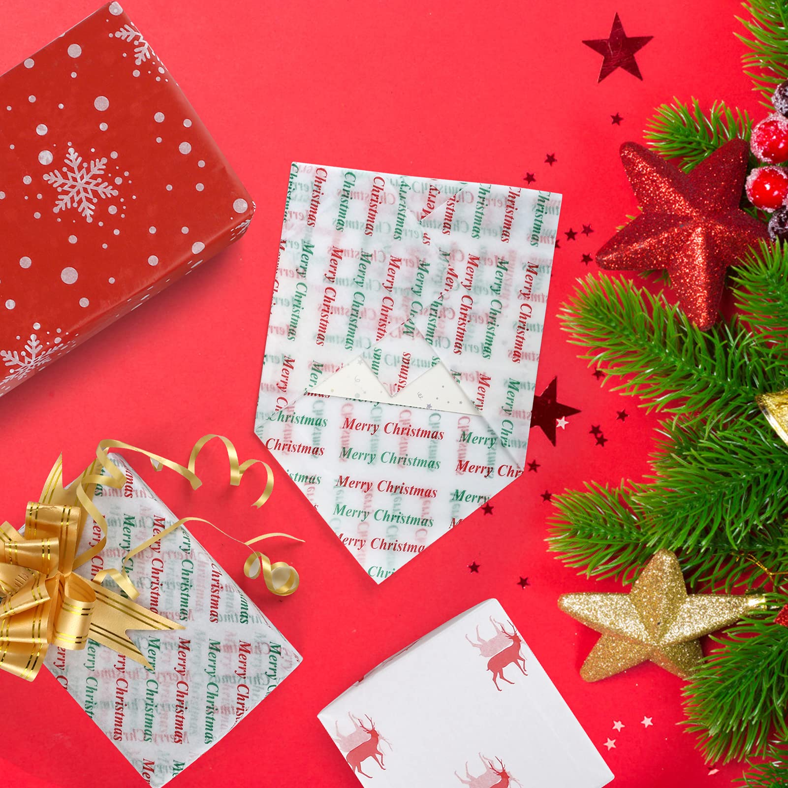 Naler Christmas Tissue Paper Bulk Pack Xmas Holiday Premium Decorative Gift Wrapping Tissue Paper for Christmas Gift Wrapping Birthday Festival Party Decoration, 20 X 20 Inch, 60 Sheets