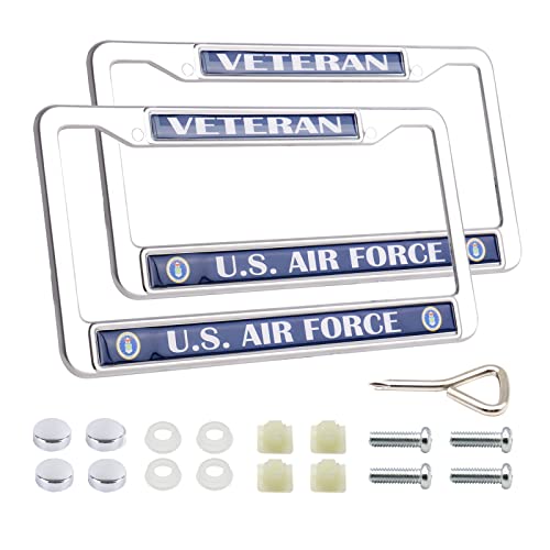 US Air Force Veteran License Plate Frames - Chrome Stainless Steel Car Tag Frame License Plate Holder (2PCS)