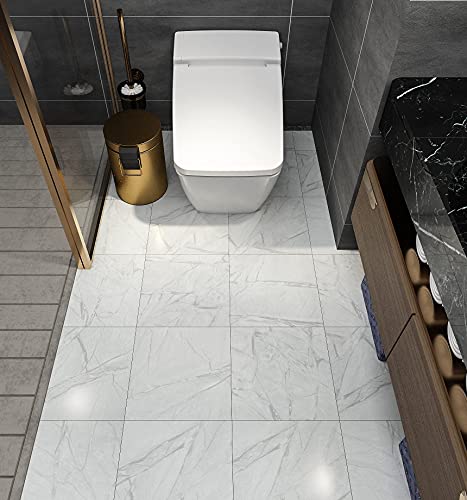Livelynine 32-Pack White Peel and Stick Floor Tile Waterproof Vinyl Sheet Flooring Self Adhesive White Floor Tiles for Bathroom Kitchen Basement Bedroom Renter Friendly Laminate Flooring 12x12 Inch