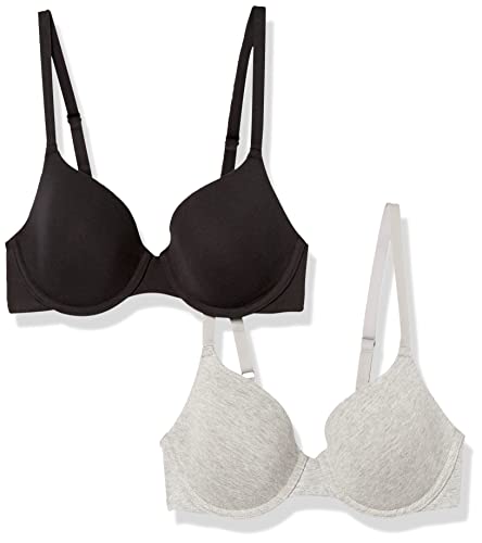 Amazon Essentials T-Shirt Bras for Women, Comfortable Underwire, Pack of 2, Black/Grey Heather, 40A