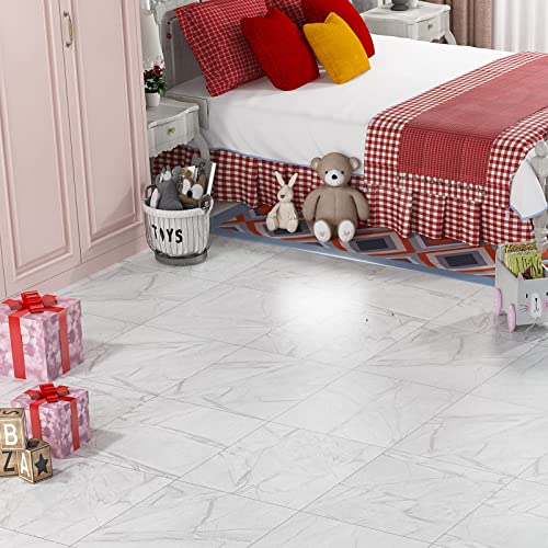 Livelynine 32-Pack White Peel and Stick Floor Tile Waterproof Vinyl Sheet Flooring Self Adhesive White Floor Tiles for Bathroom Kitchen Basement Bedroom Renter Friendly Laminate Flooring 12x12 Inch