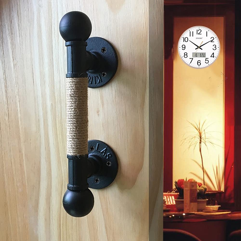 LSXIAO-Wall Art 2 Pack Door Pull Handle, Retro Ball Pipe Carbon Steel Hemp Rope Weave with Self-Tapping Screws for Sliding Wood Door, Gate Shed, Garage, Barn Door, Gate Garage Shed Hardware