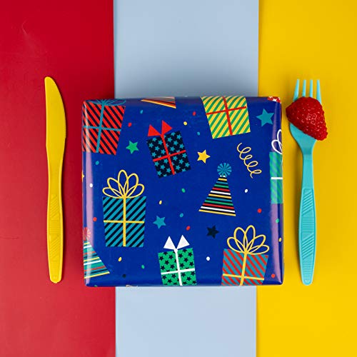 MAYPLUSS Birthday Wrapping Paper Large Sheet - FoldedĀ Flat - 4 Different Blue Gifts Design (30.1 sq. ft.TTL.) - 27.5 inch X 39.4 inch Per Sheet