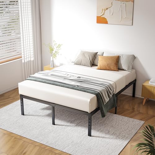 Tooyyer Full Bed Frame 18inch High 3000 lbs Heavy Duty Steel Slat Support No Box Spring Needed Easy to Assembly Non-Slip and Noise Free-Black Full Size Bed
