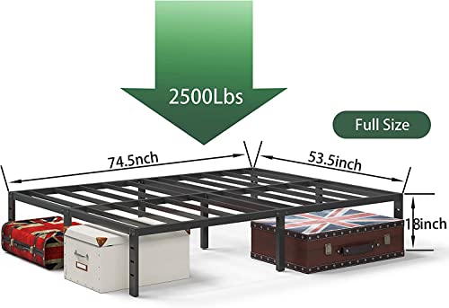 Tooyyer Full Bed Frame 18inch High 3000 lbs Heavy Duty Steel Slat Support No Box Spring Needed Easy to Assembly Non-Slip and Noise Free-Black Full Size Bed