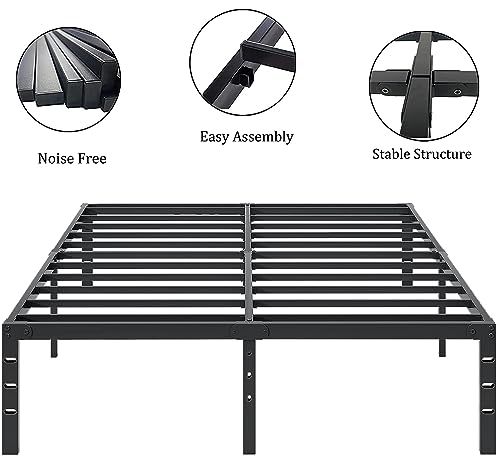 Tooyyer Full Bed Frame 18inch High 3000 lbs Heavy Duty Steel Slat Support No Box Spring Needed Easy to Assembly Non-Slip and Noise Free-Black Full Size Bed
