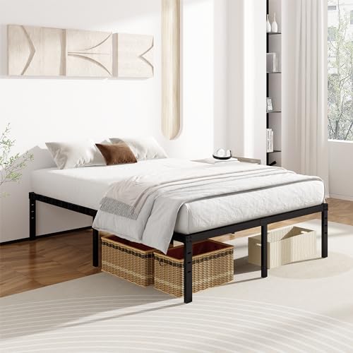Tooyyer Full Bed Frame 18inch High 3000 lbs Heavy Duty Steel Slat Support No Box Spring Needed Easy to Assembly Non-Slip and Noise Free-Black Full Size Bed