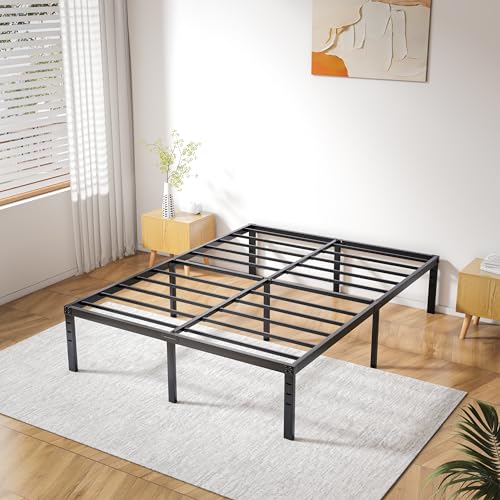 Tooyyer Full Bed Frame 18inch High 3000 lbs Heavy Duty Steel Slat Support No Box Spring Needed Easy to Assembly Non-Slip and Noise Free-Black Full Size Bed
