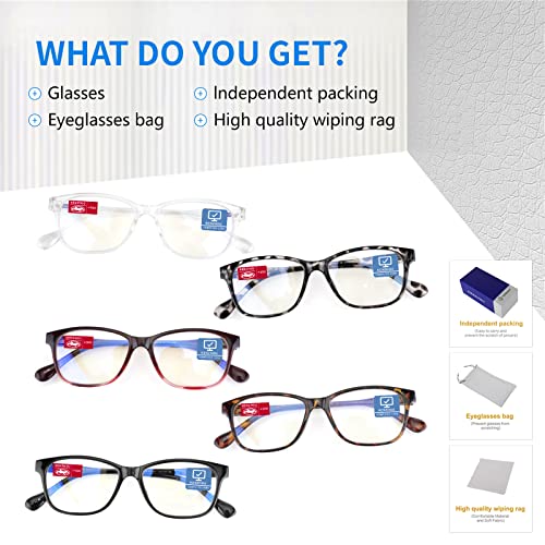K KENZHOU 5-Pack Reading Glasses Blue Light Blocking, UV400 Ultra Lightweight Spring Hinge Eyeglasses, Computer/TV/Phone Readers, Anti Eyestrain, UV Glare, Blurry Vision, for Men & Women(150)