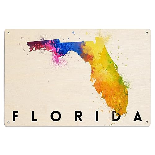 Lantern Press 6x9 Inch Wood Sign, Ready to Hang Wall Decor, Florida, State Abstract Watercolor