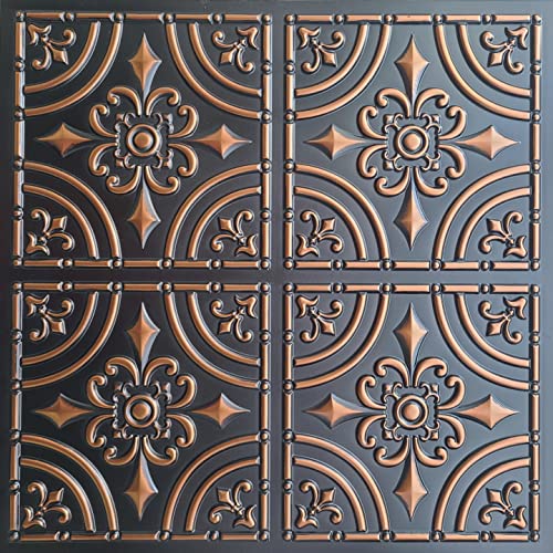Faux Tin Glue Up Ceiling Tile #205 Antique Copper, Pack of 10 2'X2' tiles (~ 40 sq.ft). Easy to install PVC panels. Gorgeous antique vintage look ceiling. Great for Glue up/Drop in installation.