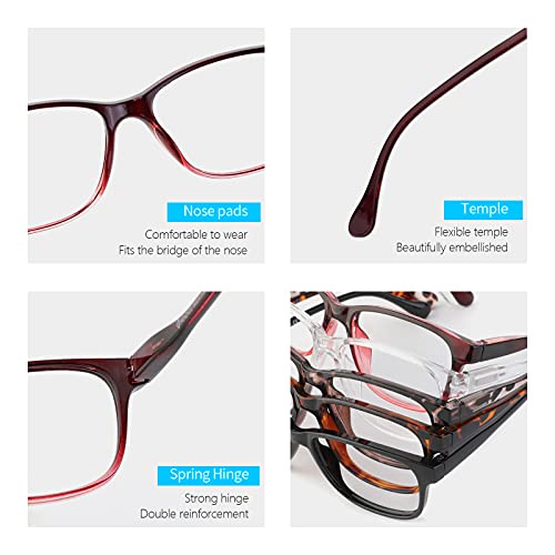 K KENZHOU 5-Pack Reading Glasses Blue Light Blocking, UV400 Ultra Lightweight Spring Hinge Eyeglasses, Computer/TV/Phone Readers, Anti Eyestrain, UV Glare, Blurry Vision, for Men & Women(150)