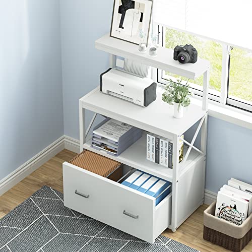 Tribesigns Lateral File Cabinet Modern Filing Cabinet with 1 Large Drawer, Printer Stand with 3 Open Storage Shelves for Home Office