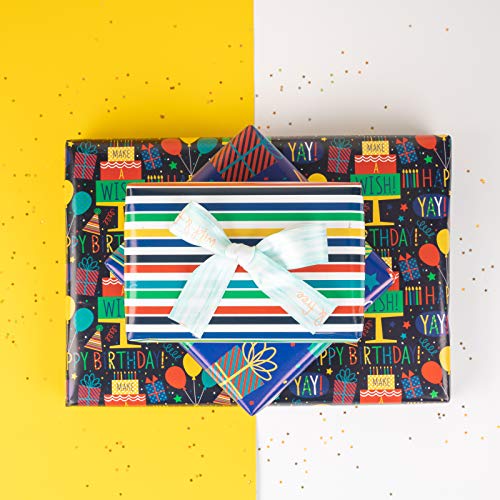 MAYPLUSS Birthday Wrapping Paper Large Sheet - FoldedĀ Flat - 4 Different Blue Gifts Design (30.1 sq. ft.TTL.) - 27.5 inch X 39.4 inch Per Sheet
