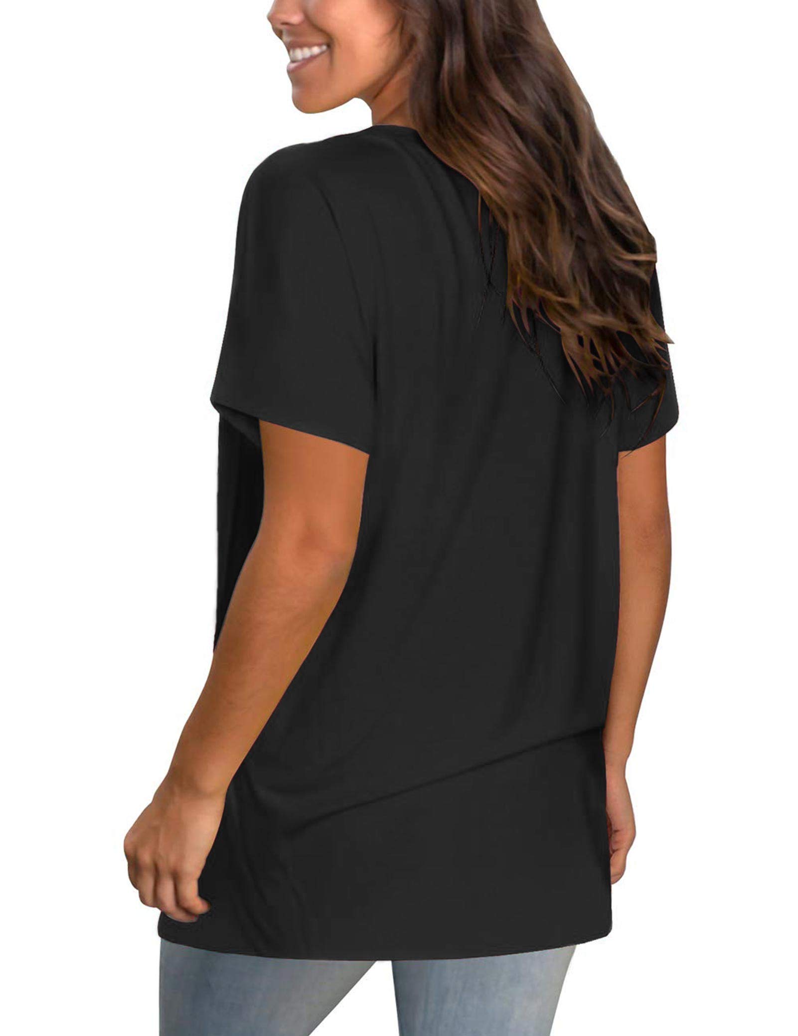 TODOLOR Summer T Shirts for Women Tunic Tops for Leggings Short Sleeve Loose Blouse Plus Size Black 3XL