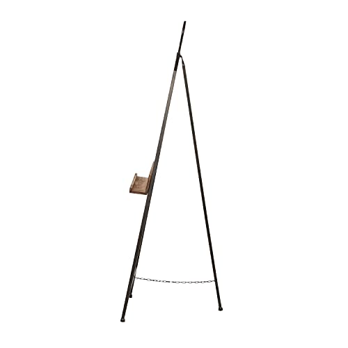 Deco 79 Metal Display Easel Large Adjustable Floor Standing Easel with Chain Support and Wood Tray, Display Stand 16' x 18' x 52', Black