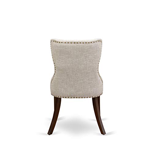 East West Furniture DMSI5-MAH-35 5 Piece Dinette Set for 4 Includes a Round Dining Room Table with Dropleaf and 4 Doeskin Linen Fabric Upholstered Parson Chairs, 42x42 Inch, Mahogany