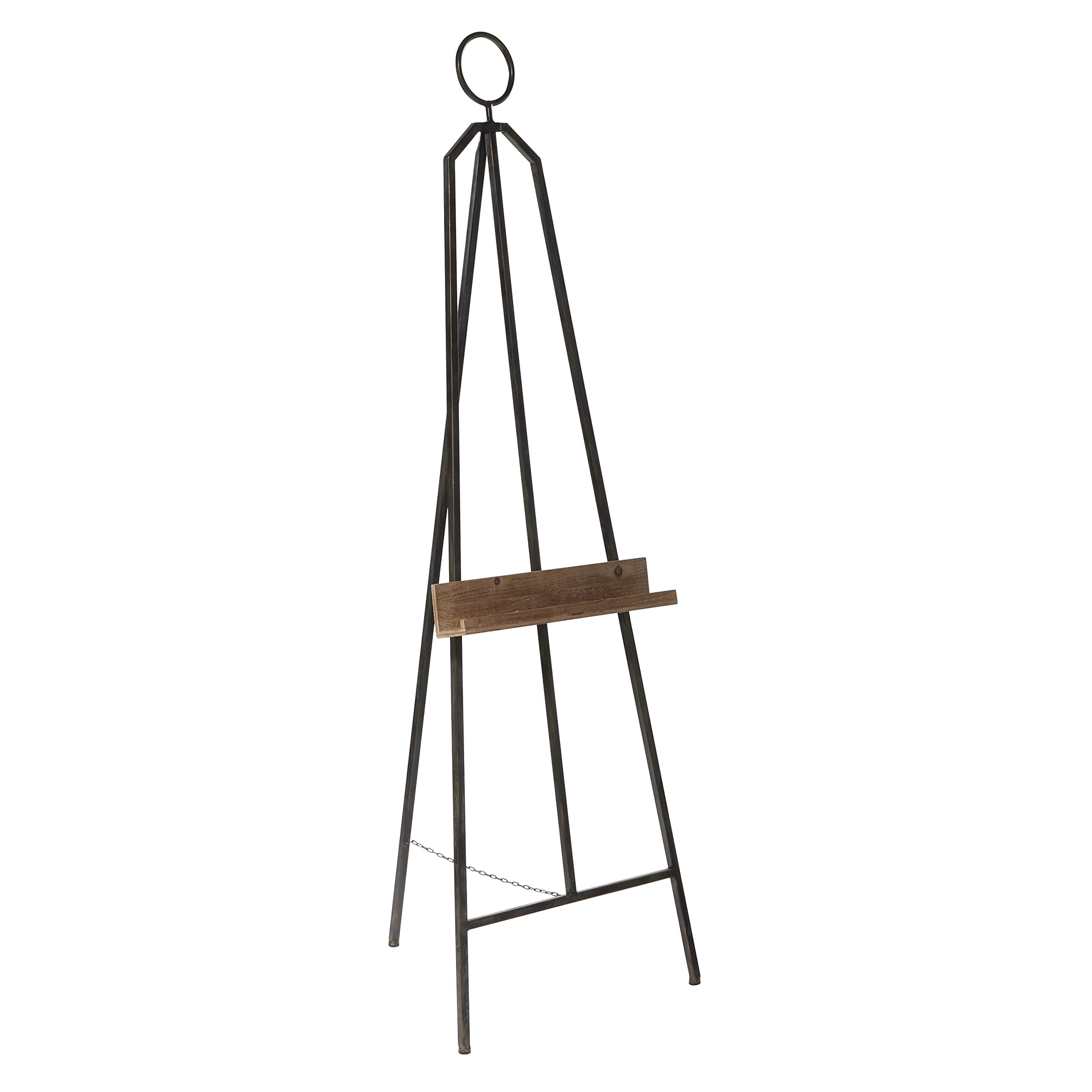 Deco 79 Metal Display Easel Large Adjustable Floor Standing Easel with Chain Support and Wood Tray, Display Stand 16' x 18' x 52', Black