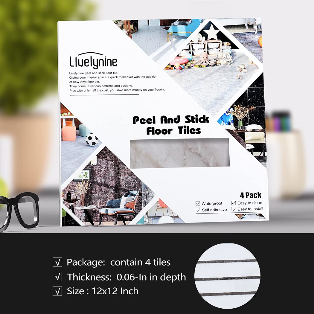 Livelynine Light Gray Peel and Stick Floor Tile Bathroom Peel and Stick Flooring Waterproof Stick on Floor Tiles Kitchen Vinyl Flooring Sheet Sticky Flooring Tiles Linoleum Laminate 12X12 Inch 4-Pack