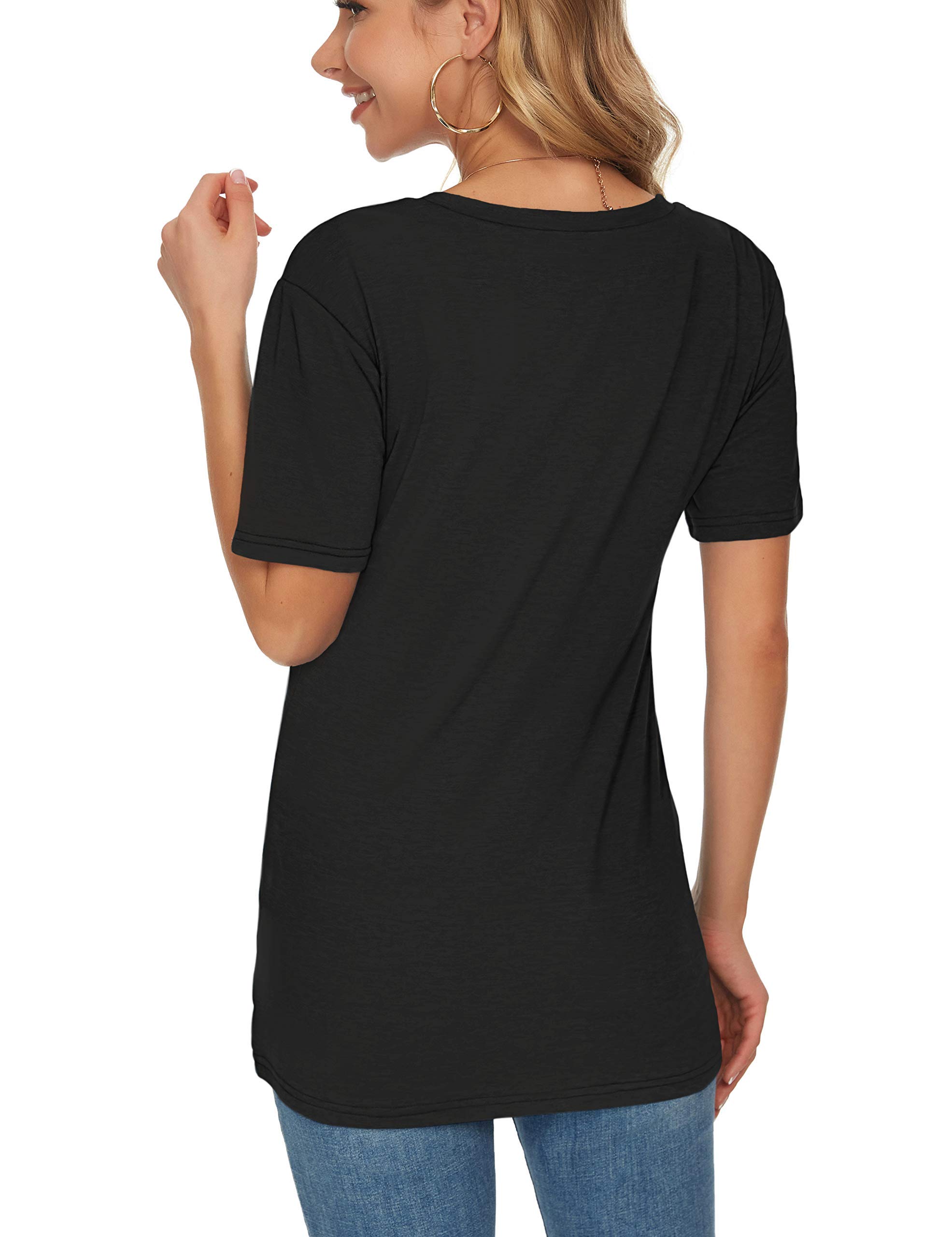 TODOLOR Summer T Shirts for Women Tunic Tops for Leggings Short Sleeve Loose Blouse Plus Size Black 3XL