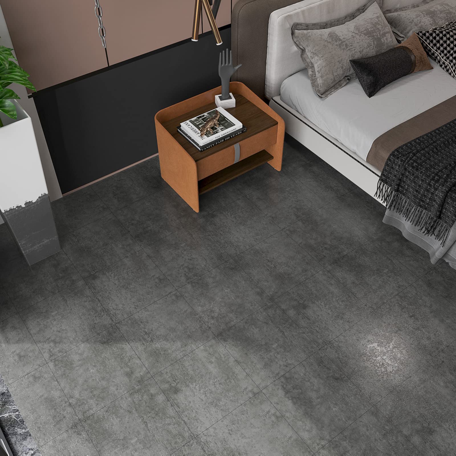 VEELIKE Peel and Stick Floor Tile 12''x12'' Distressed Grey Concrete Vinyl Flooring Waterproof Self Adhesive Removable Grey Stick on Floor Tiles for Bathroom Kitchen Bedroom Living Room 4 Tiles