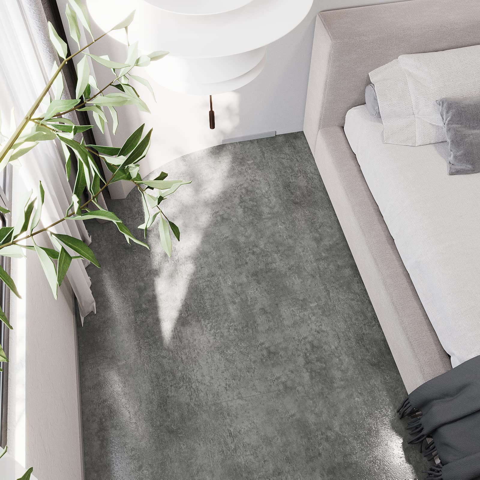 VEELIKE Peel and Stick Floor Tile 12''x12'' Distressed Grey Concrete Vinyl Flooring Waterproof Self Adhesive Removable Grey Stick on Floor Tiles for Bathroom Kitchen Bedroom Living Room 4 Tiles