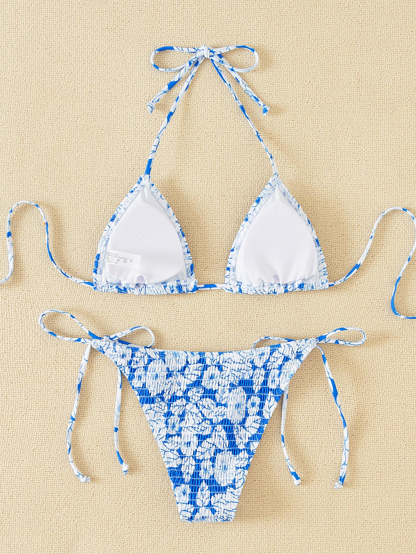 MakeMeChic Women's Halter Tie Side Triangle Bikini Set high Cut 2 Piece Bikini Swimsuit Bathing Suit A-Blue L