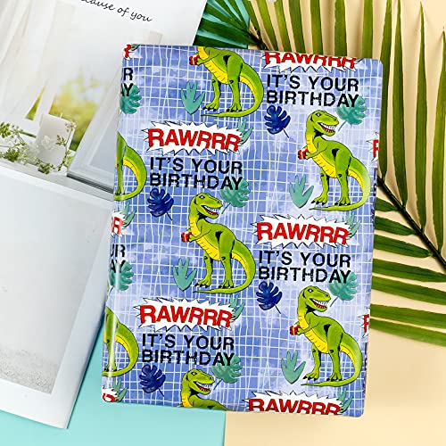 WRAPAHOLIC Reversible Wrapping Paper - Mini Roll - 17 Inch X 33 Feet - Unique Dinosaur Design for Kid's Birthday, Party, Baby Shower