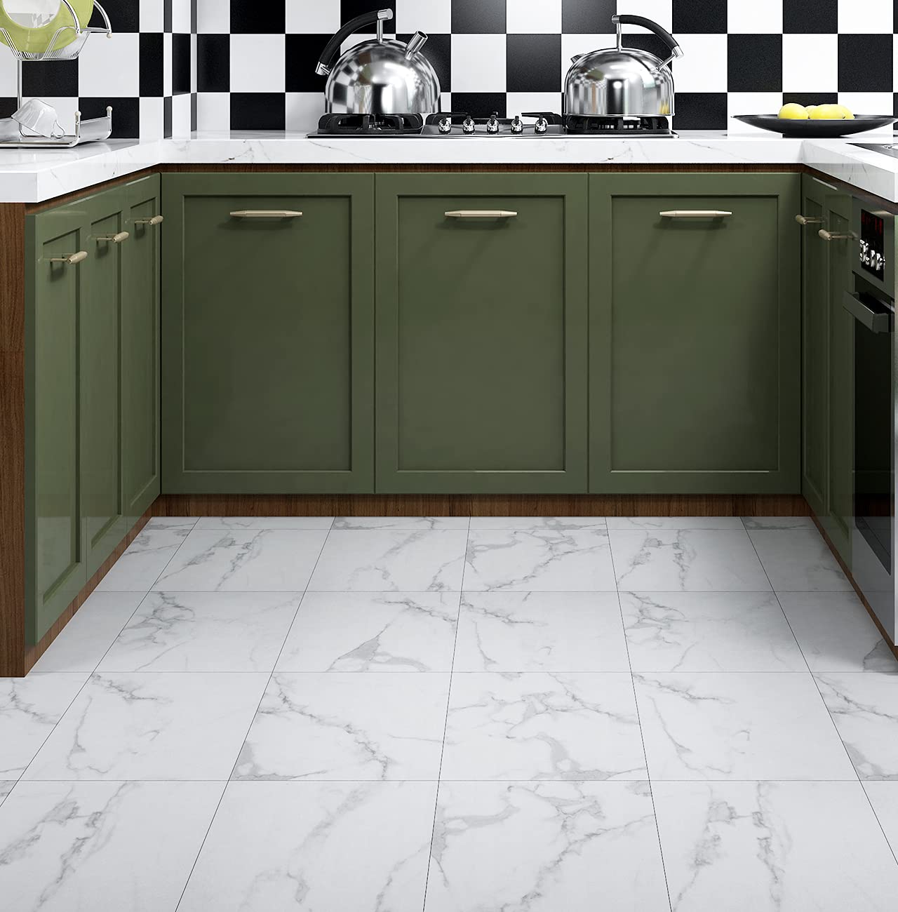 Livelynine Carrara Marble Peel and Stick Floor Tile Bathroom Waterproof Floor Tiles White Marble Vinyl Flooring Sheet Sticky Laminate Flooring Kitchen Renter Friendly Linoleum Stickers 12x12 4-Pack