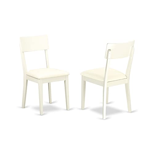 East West Furniture HBAD5-LWH-LC 5 Piece Dining Set Includes a Round Dining Room Table with Pedestal and 4 Faux Leather Upholstered Chairs, 42x42 Inch, Linen White