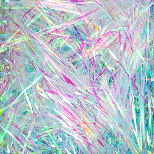Zwish 1LB Sparkly Iridescent Film PP Hamper Shreds & Strands Shredded Crinkle Confetti for DIY Gift Wrapping & Basket Filling