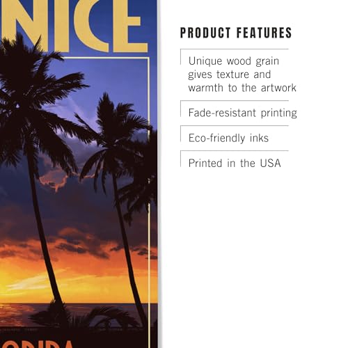 Lantern Press 6x9 Inch Wood Sign, Ready to Hang Wall Decor, Venice, Florida, Palms and Sunset