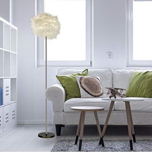 LIGHTACCENTS Feather Floor Lamp with White Shade - Standing Lamp for Living Room - Floor Lamp for Bedroom - Glam Floor Lamp - Chic Feather Shade Polished Chrome Metal Finish