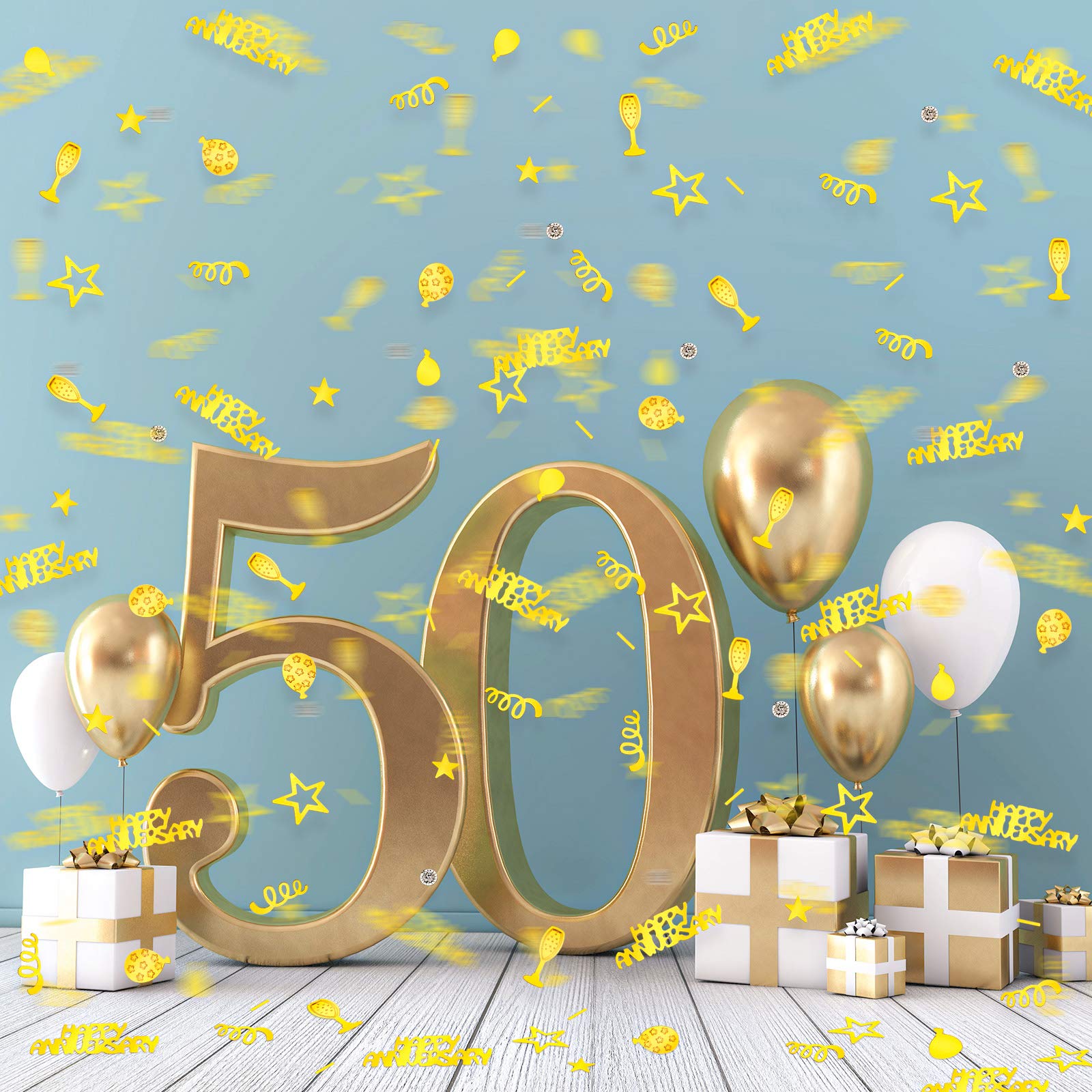 Skylety 3000 Pieces Happy Anniversary Confetti Party Decoration Scatter Confetti Metallic Foil Table Decorations for Anniversary Party DIY Arts Crafting Supplies(Gold)